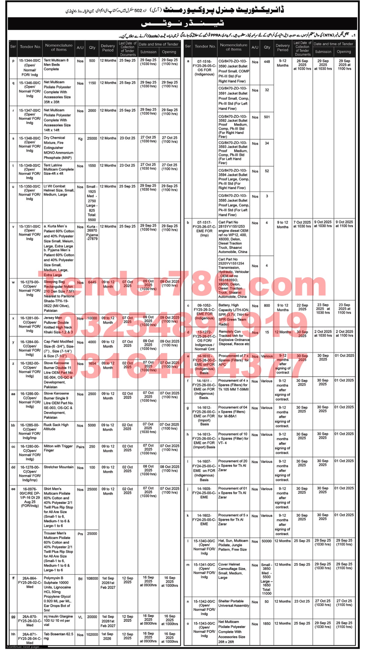 Poster for DIRECTORATE GENERAL PROCUREMENT (DGP ARMY TENDERS)-RAWALPINDI