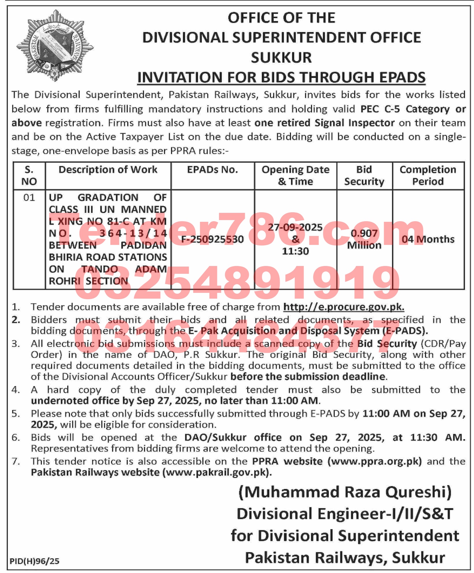 Poster for PAKISTAN RAILWAYS TENDERS-SUKKUR