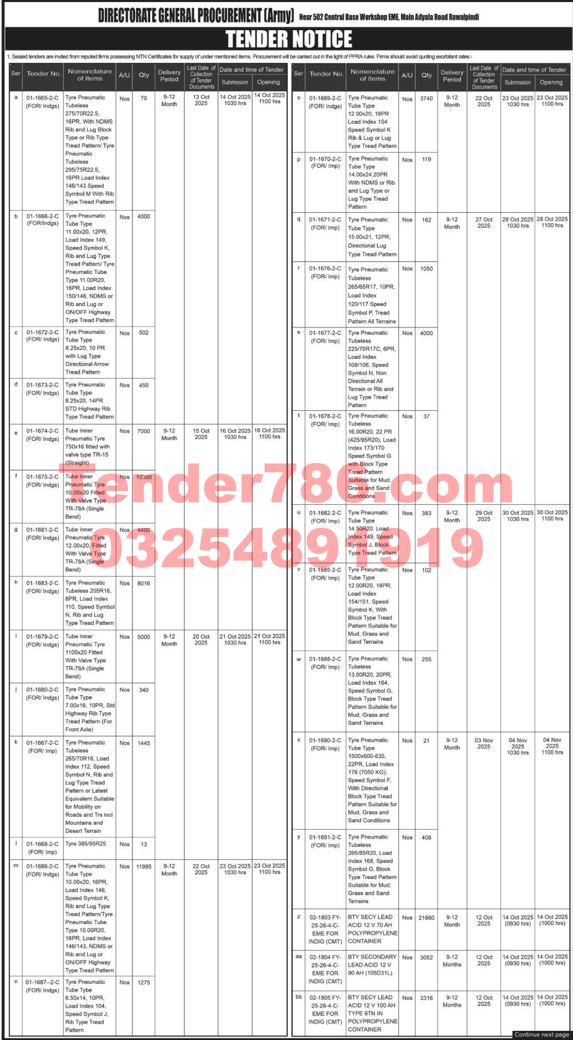 Poster for DIRECTORATE GENERAL PROCUREMENT (DGP ARMY TENDERS)