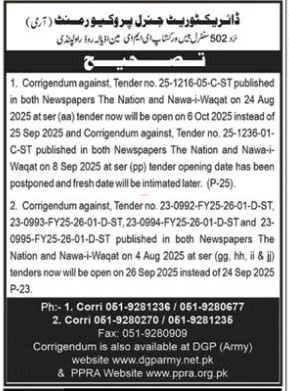 Poster for DIRECTORATE GENERAL PROCUREMENT (DGP ARMY TENDERS)-RAWALPINDI
