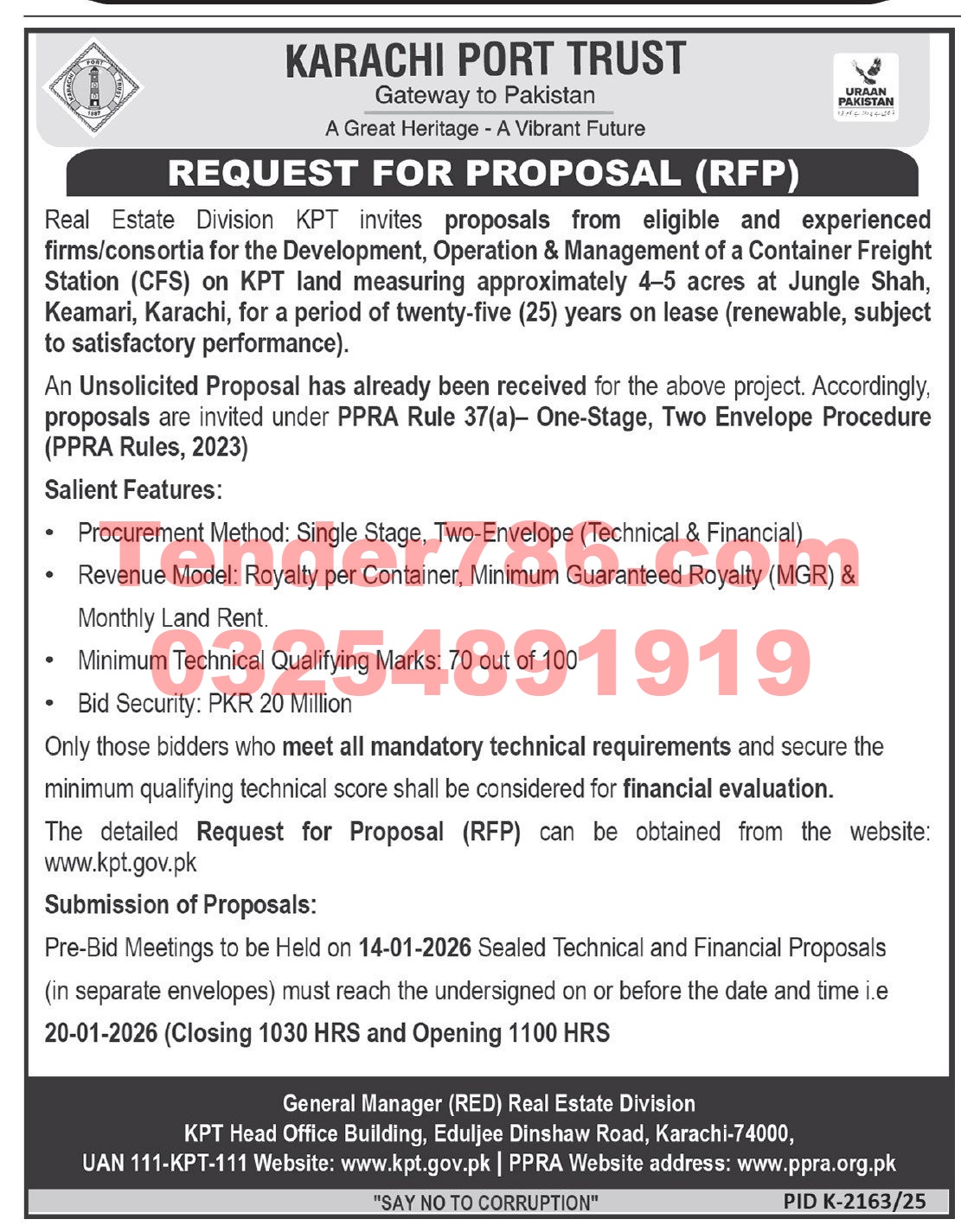 Poster for KPT KARACHI PORT TRUST TENDERS-KARACHI