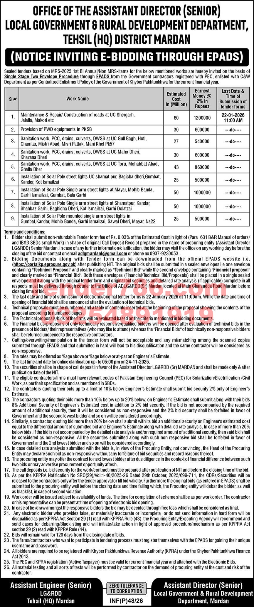 Poster for LG&RD DEPARTMENT TENDERS-MARDAN