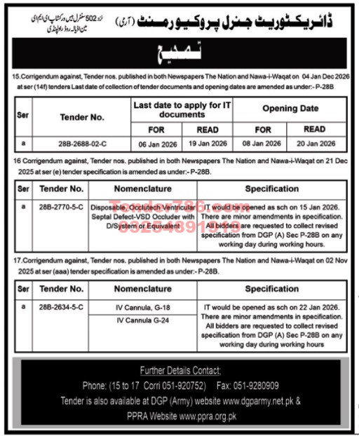 Poster for DIRECTORATE GENERAL PROCUREMENT (DGP ARMY TENDERS)-RAWALPINDI