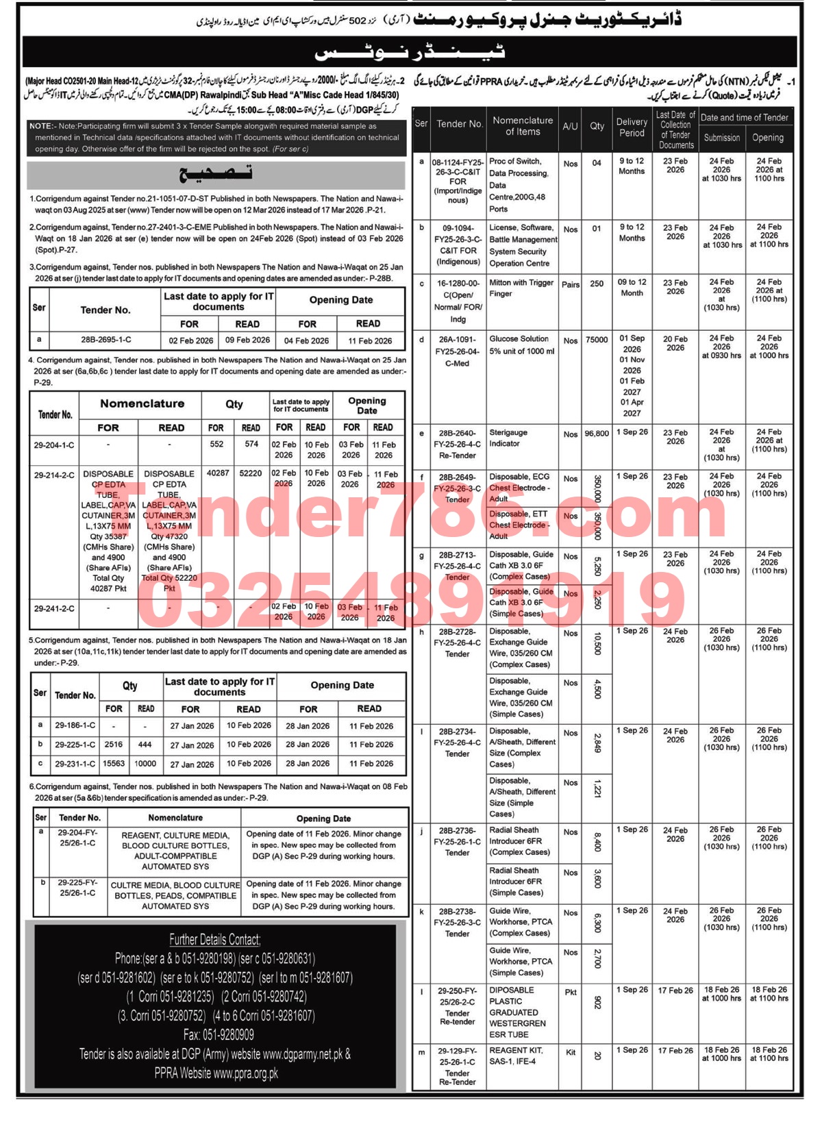 Poster for DIRECTORATE GENERAL PROCUREMENT (DGP ARMY TENDERS)-RAWALPINDI