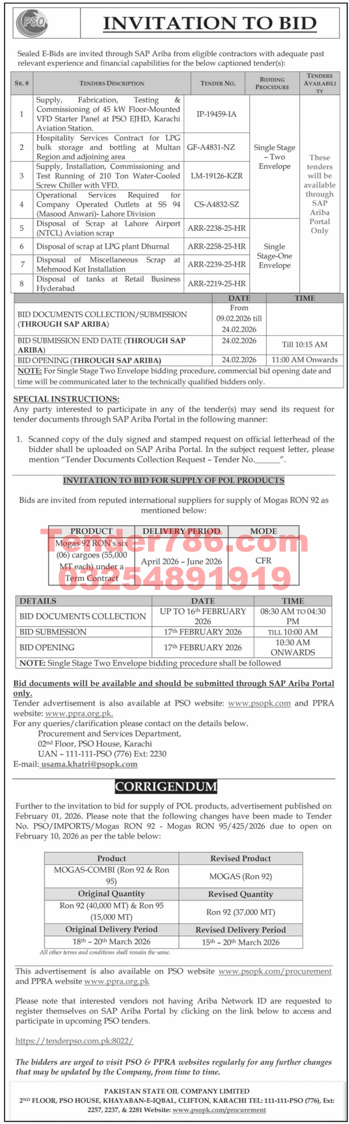 Poster for (PSO) PAKISTAN STATE OIL TENDERS