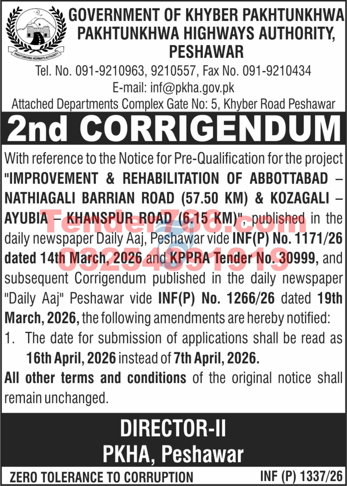 Poster for PAKHTUNKHWA HIGHWAYS AUTHORITY (PKHA TENDERS)-PESHAWAR